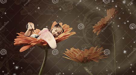Fairy sleeping in a flower stock image. Image of pretend - 13917583