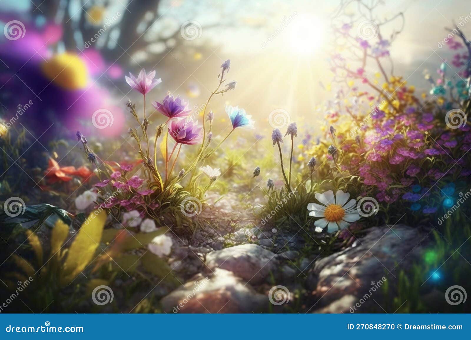 Fairy spring meadow stock illustration. Illustration of yellow - 270848270