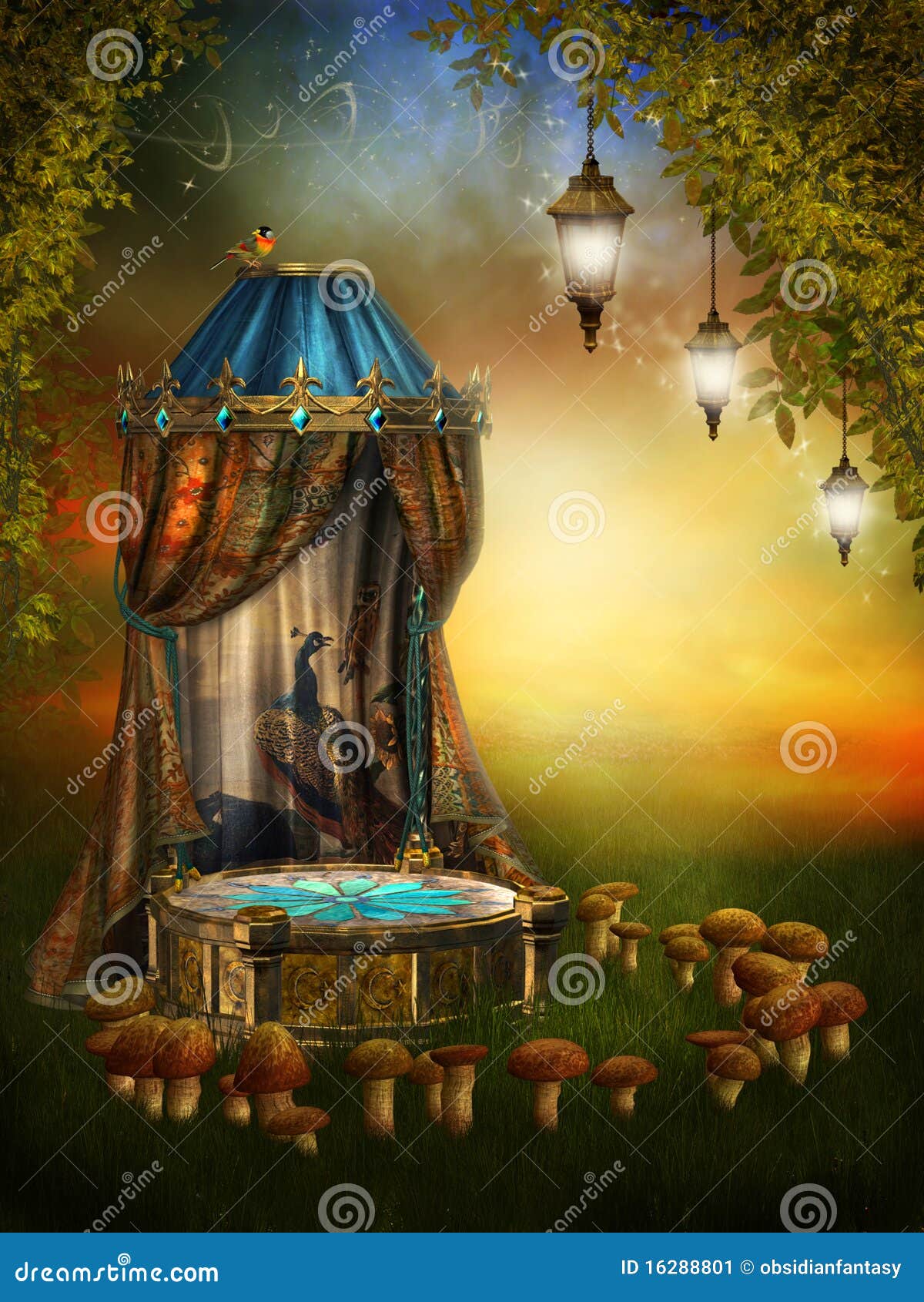 Fairy stage with lamps stock illustration. Illustration of colorful ...