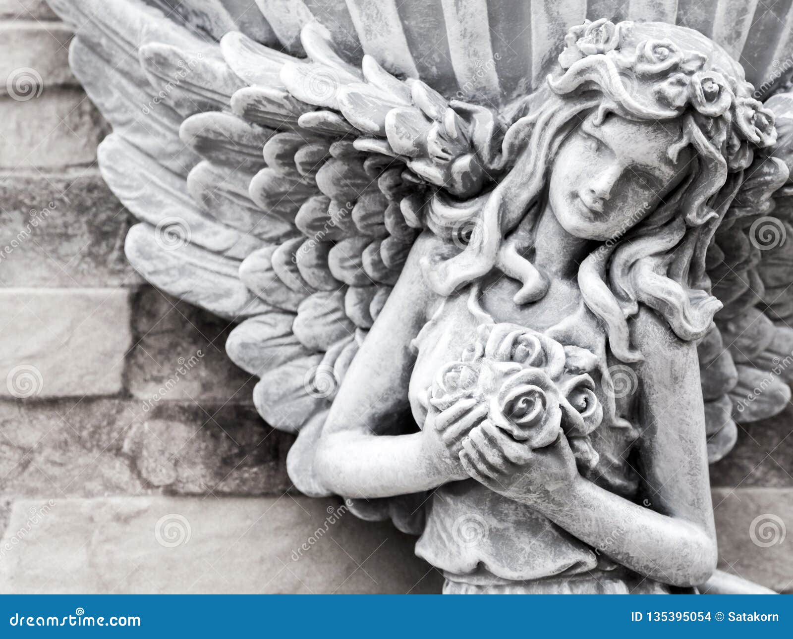 Statue Decorated on the Stone Texture Wall Stock Photo - Image of ...