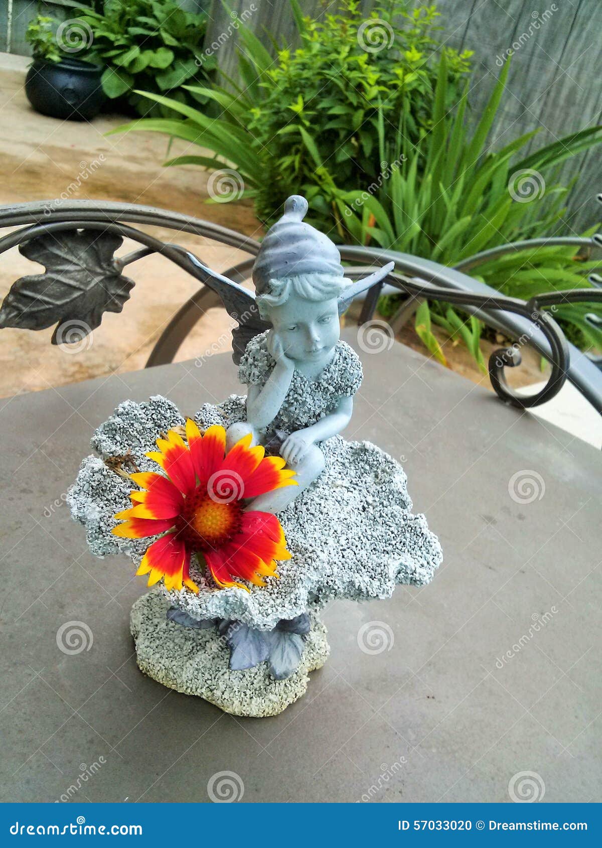 Fairy Statue Decor On The Stone Texture Wall Stock Photography ...