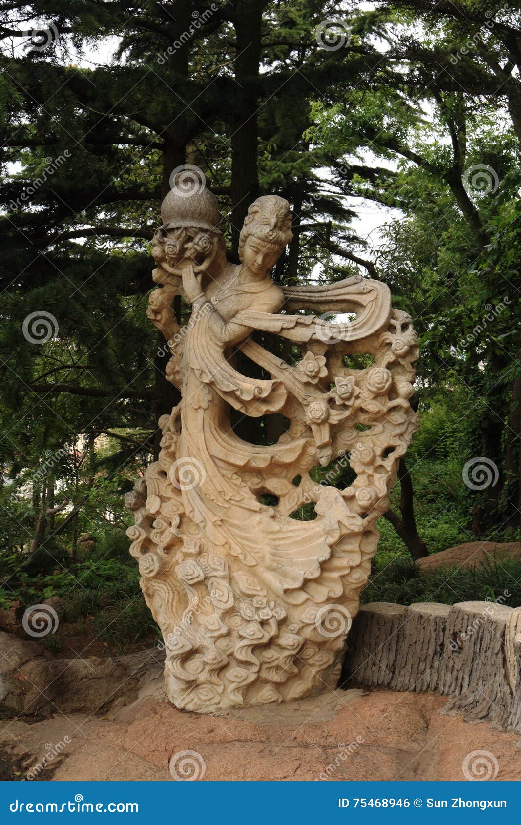 Fairy Statue Decor On The Stone Texture Wall Stock Photography ...