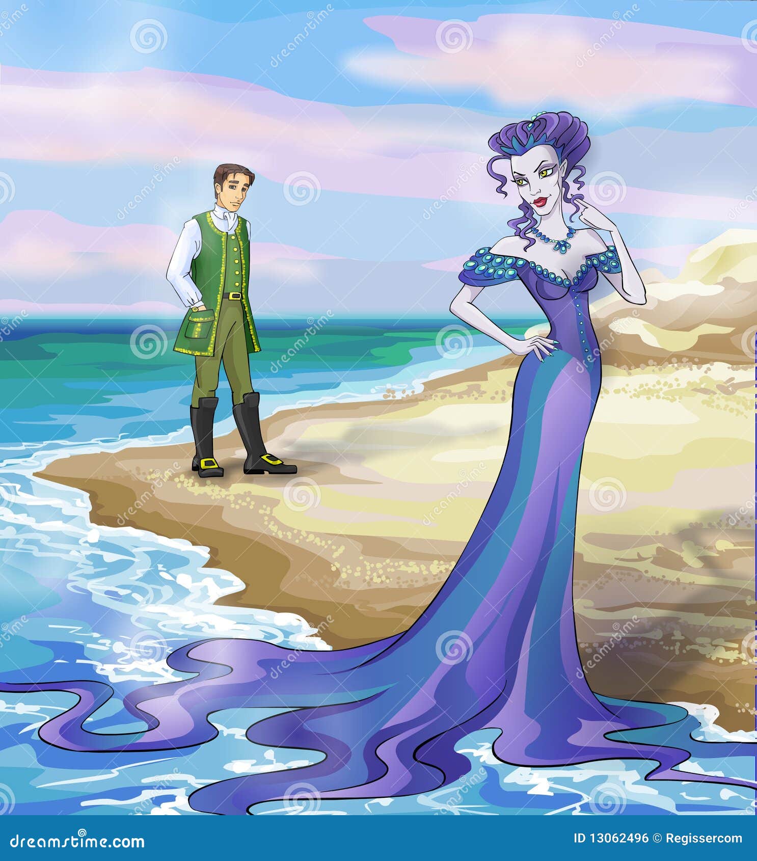 Fairy Tale 8. Beautifil Witch With A Prince. Stock Illustration ...