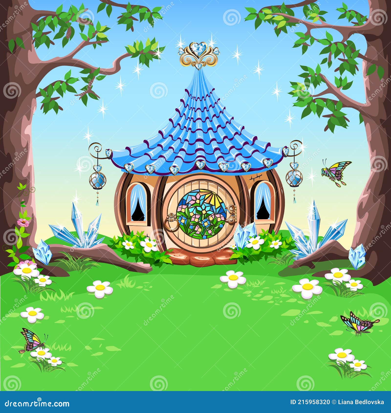 Small Magic House Decorated with Blue Crystals Stock Vector ...