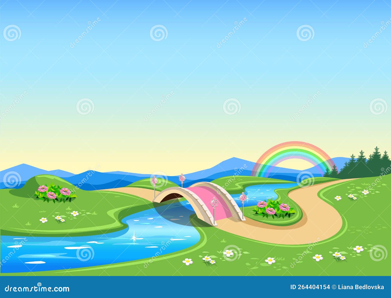 Fairy Tale Background with Bridge Stock Vector - Illustration of ...