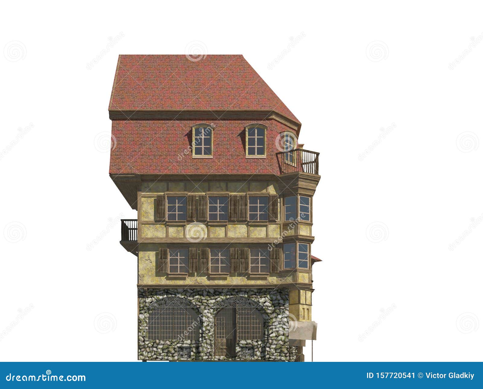 Fairy Tale Buildings Isolated on White Background 3D Illustration Stock ...