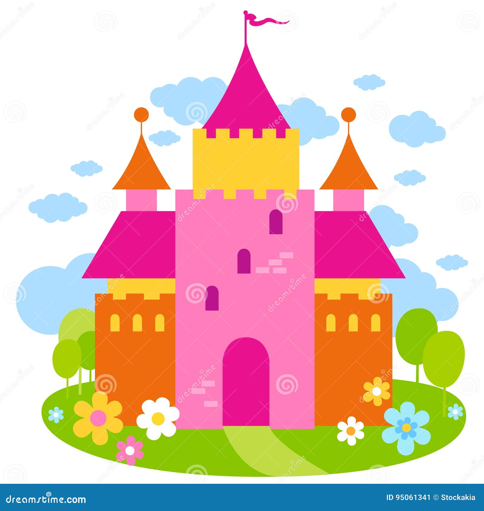Fairytale Castle in a Beautiful Garden. Vector Illustration Stock ...