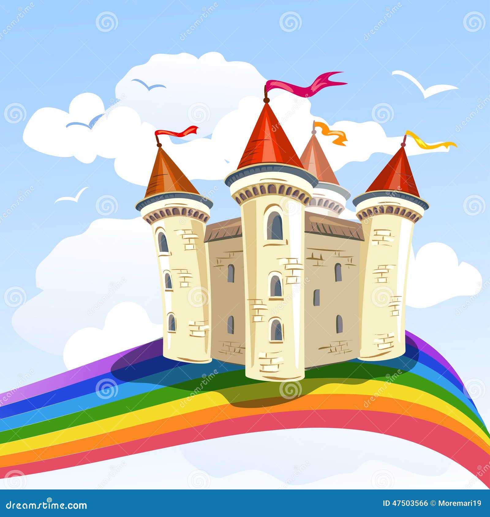 Fairy Tale Castle in the Clouds and a Rainbow Stock Vector ...