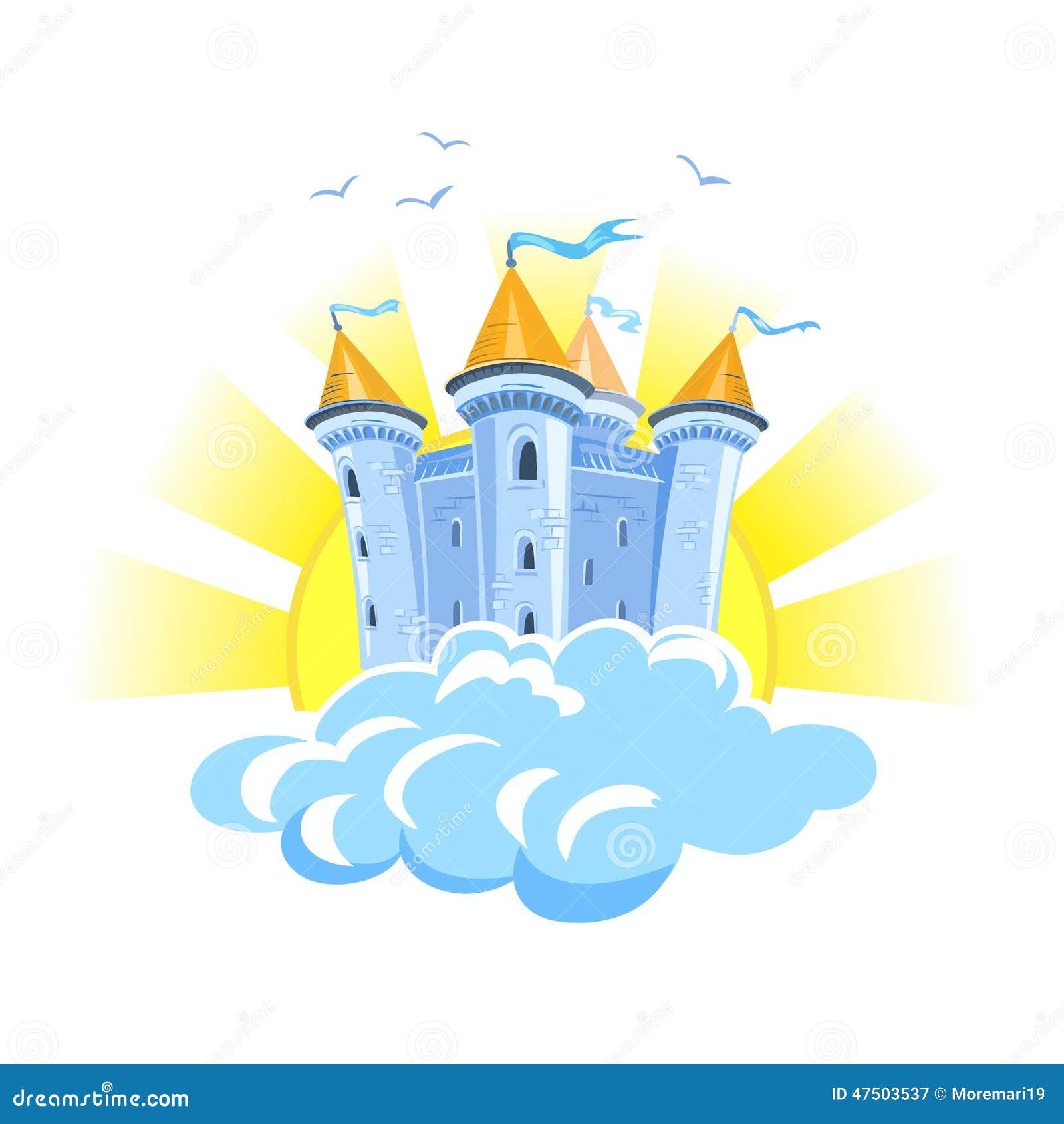 Fairy Tale Castle in the Clouds with the Sun Stock Vector ...