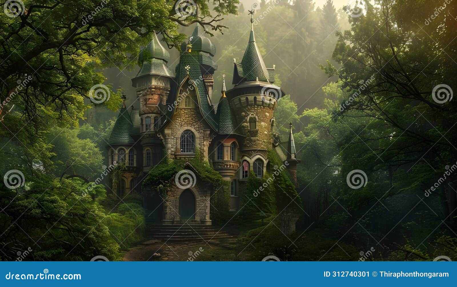 Fairy Tale Castle in Forest Stock Illustration - Illustration of garden ...