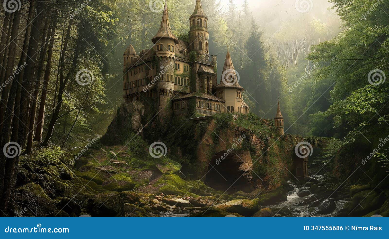 Fairy Tale Castle in Forest Stock Illustration - Illustration of ...