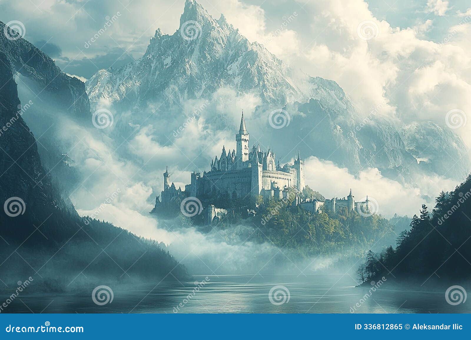 Fairy Tale Castle on the Lake Surrounded by Mountain Peaks. Ai ...