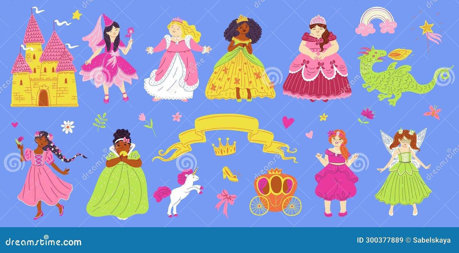 Fairy Tale Characters Collection Set Multi Ethnic Beautiful Princesses