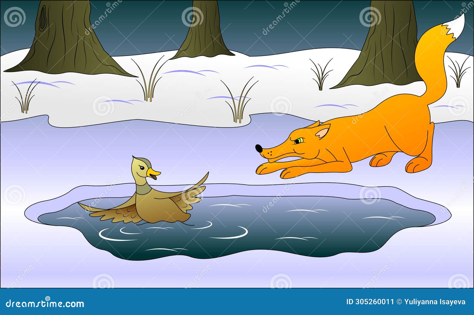 Fairy Tale Characters Duck and Fox Stock Illustration - Illustration of ...