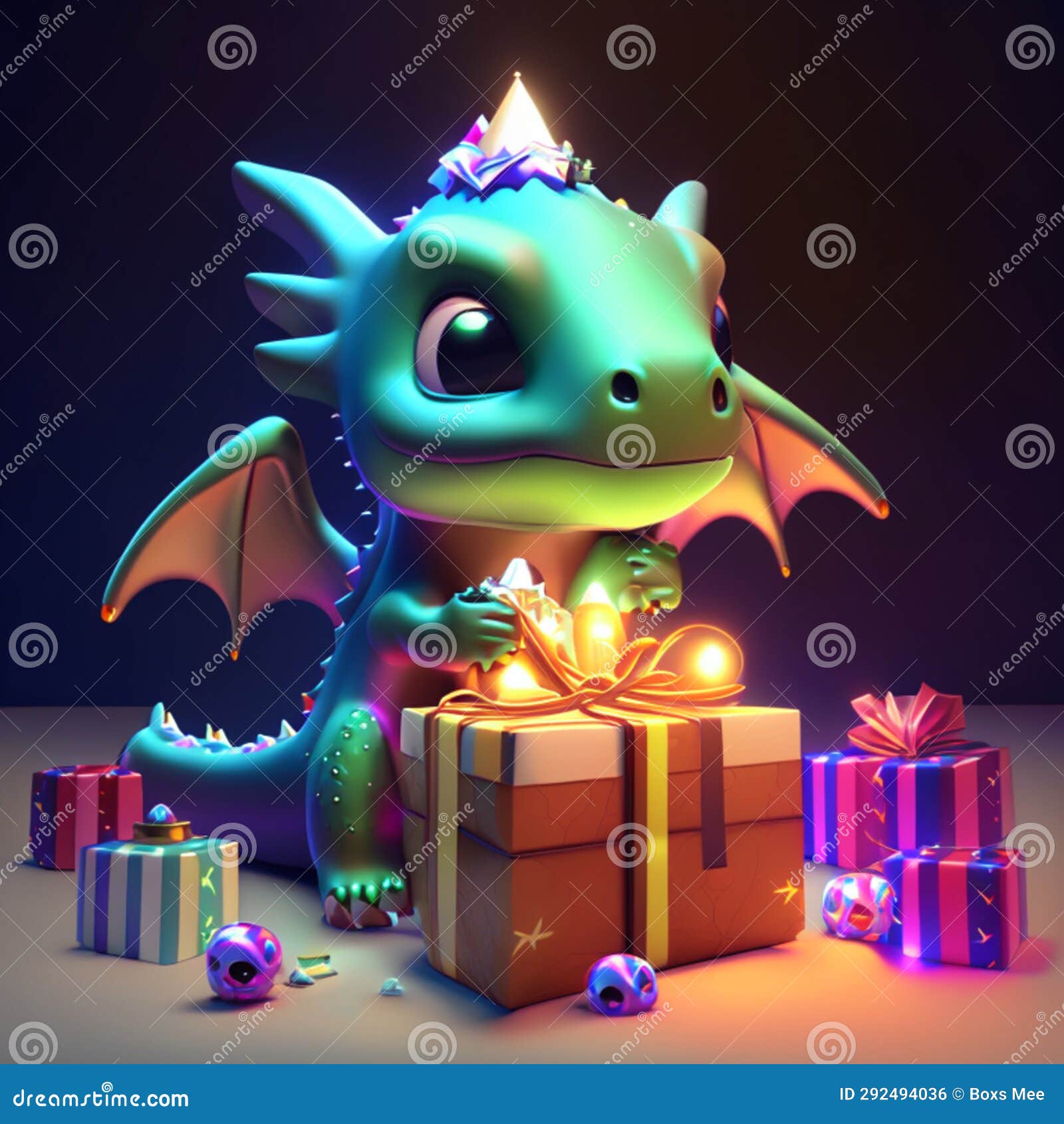 Fairy Tale Dragon with Gift Boxes. Vector Illustration for Your Design ...
