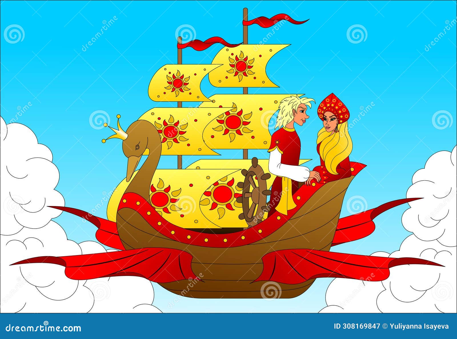 Fairy Tale Flying Ship. the Main Characters on Board the Ship Stock ...
