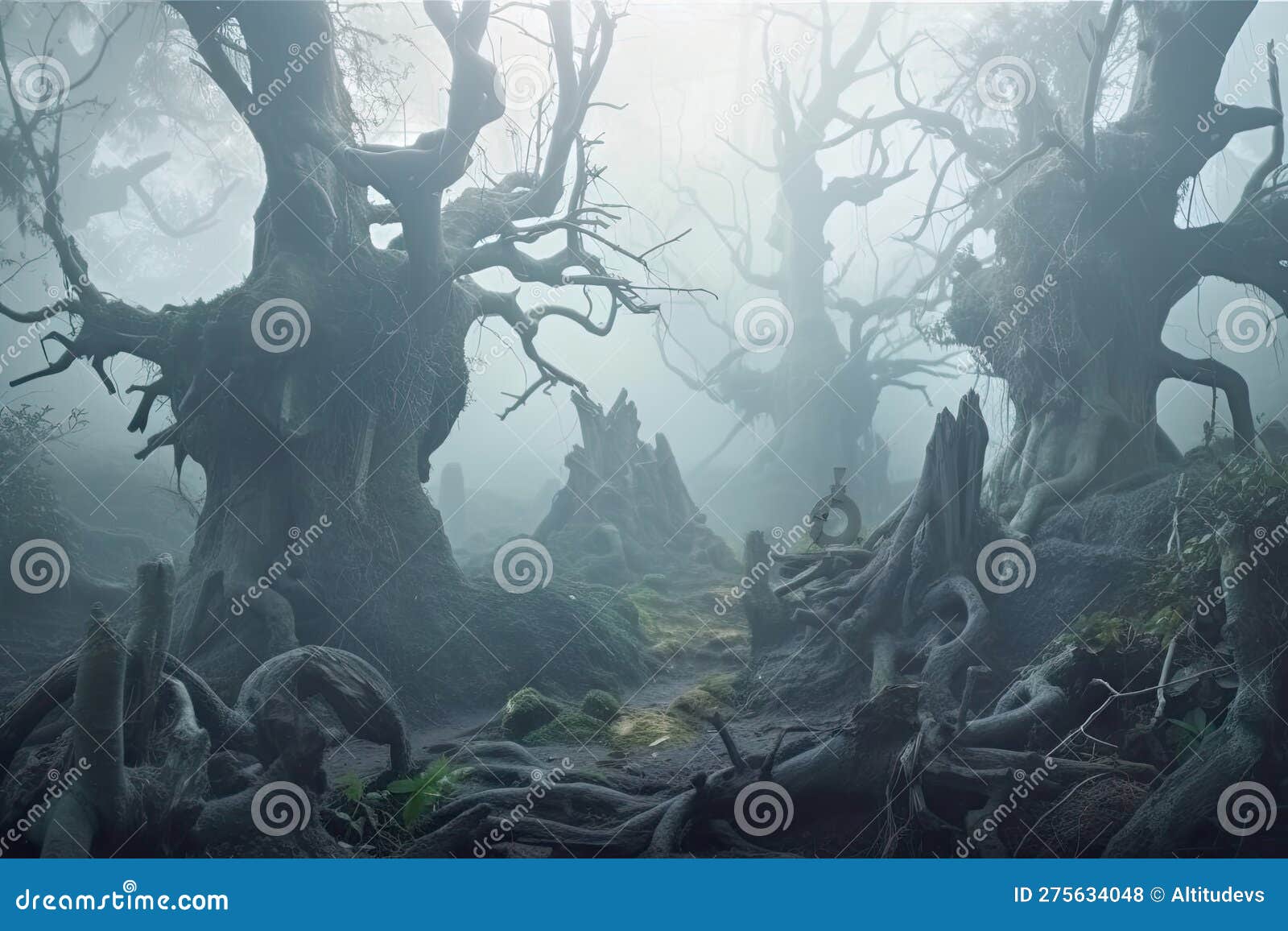 Fairy Tale Forest with Gnarled Trees and Magical Creatures, Surrounded ...