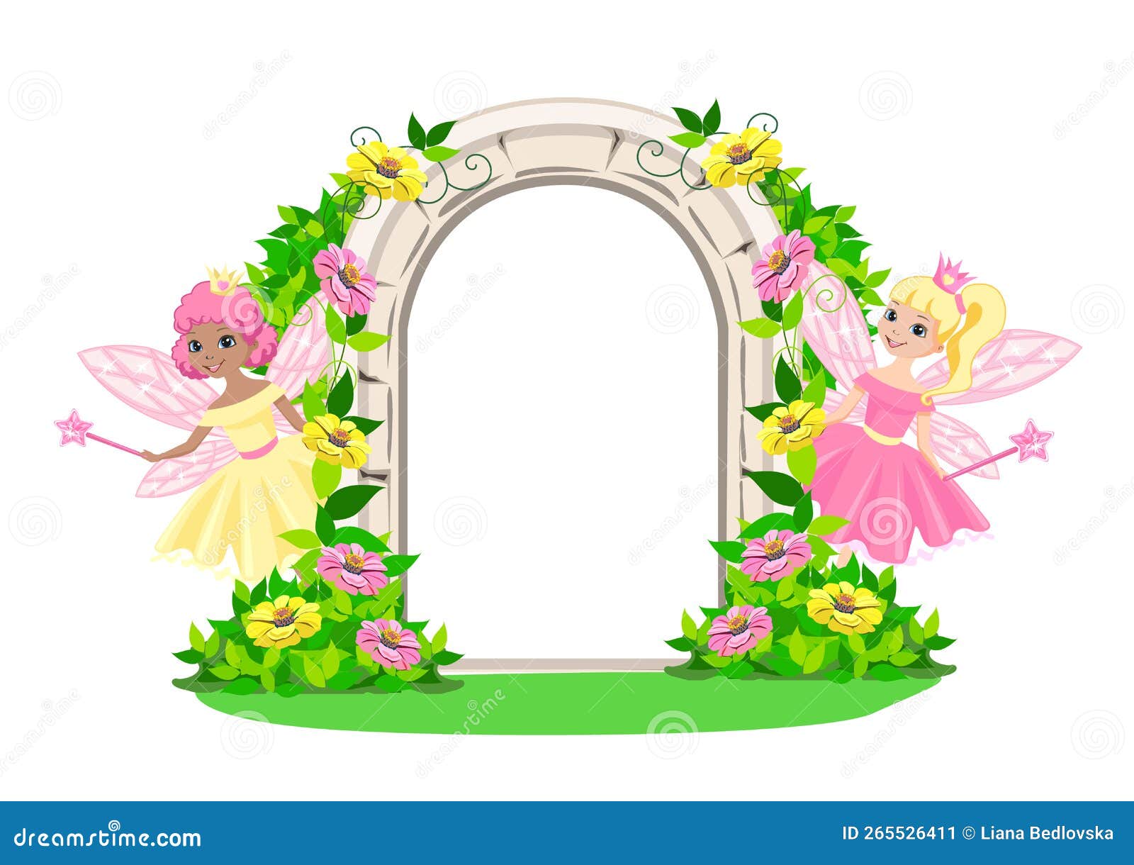 Fairy Tale Frame with Two Beautiful Little Fairies and Princesses Stock ...