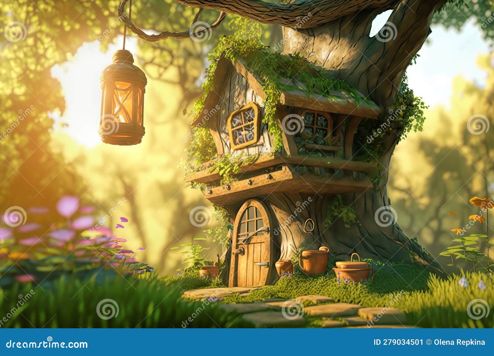 Fairy Tale Hobbit Tree House on a Sunny Day in the Forest Stock ...