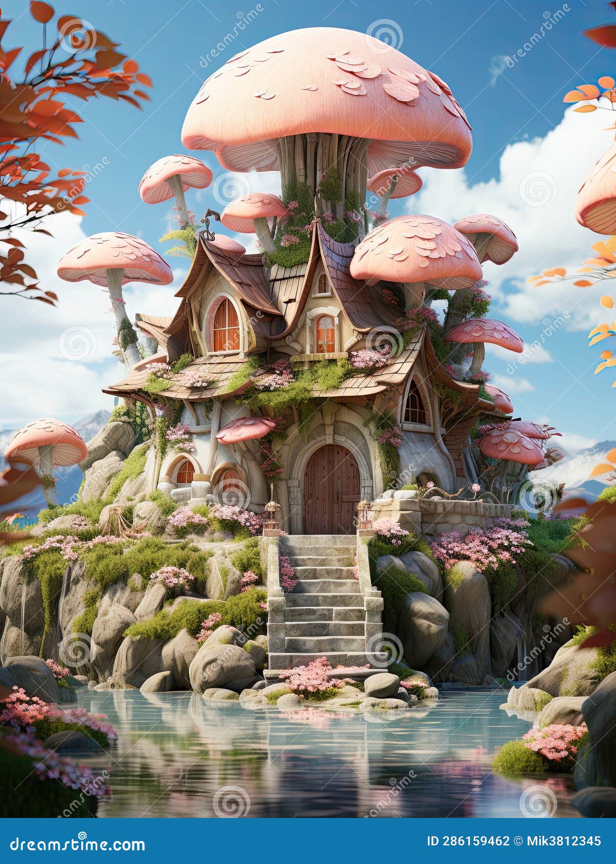 Fairy Tale House with Mushrooms. Stock Illustration - Illustration of ...