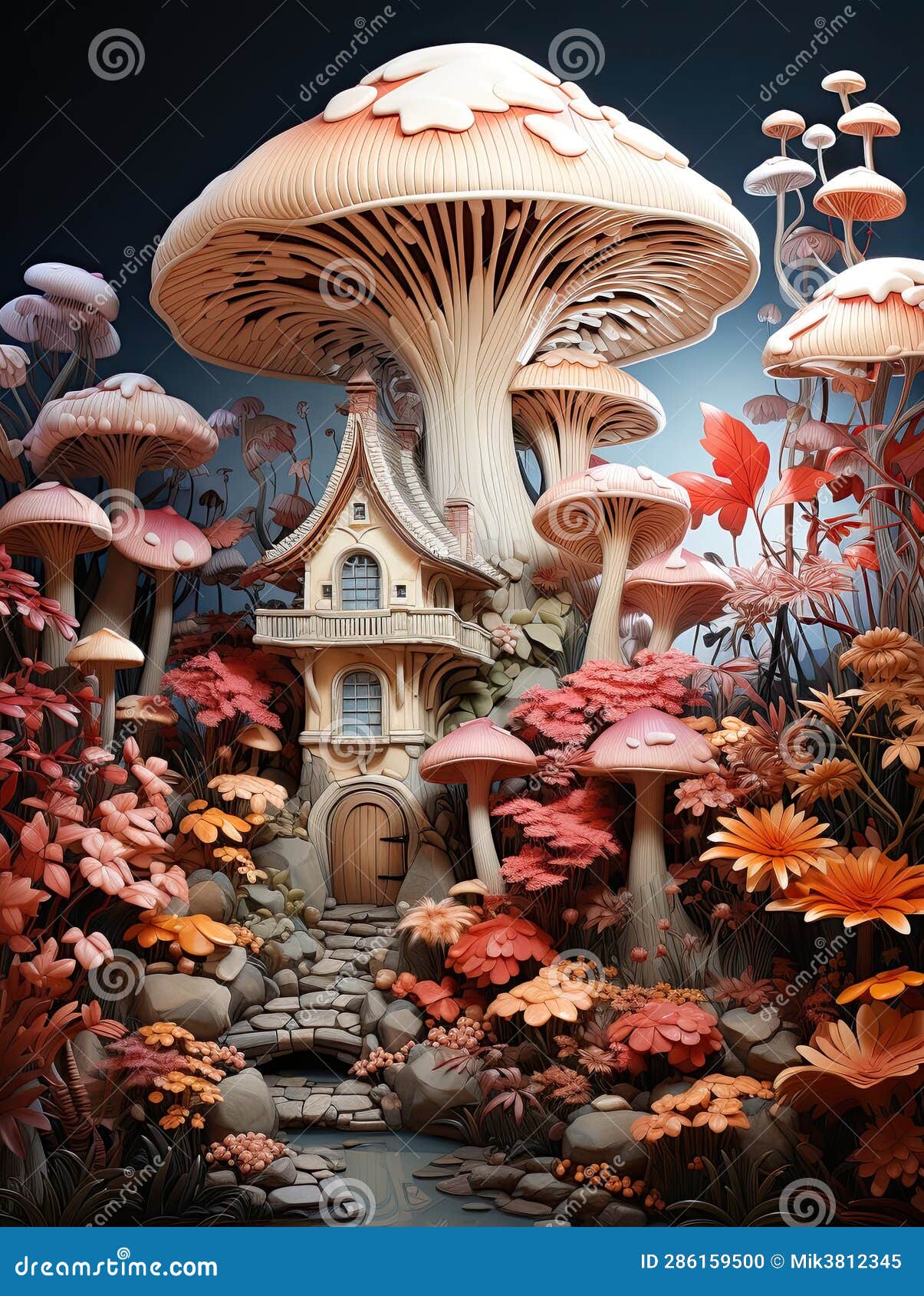 Fairy Tale House with Mushrooms. Stock Illustration - Illustration of ...
