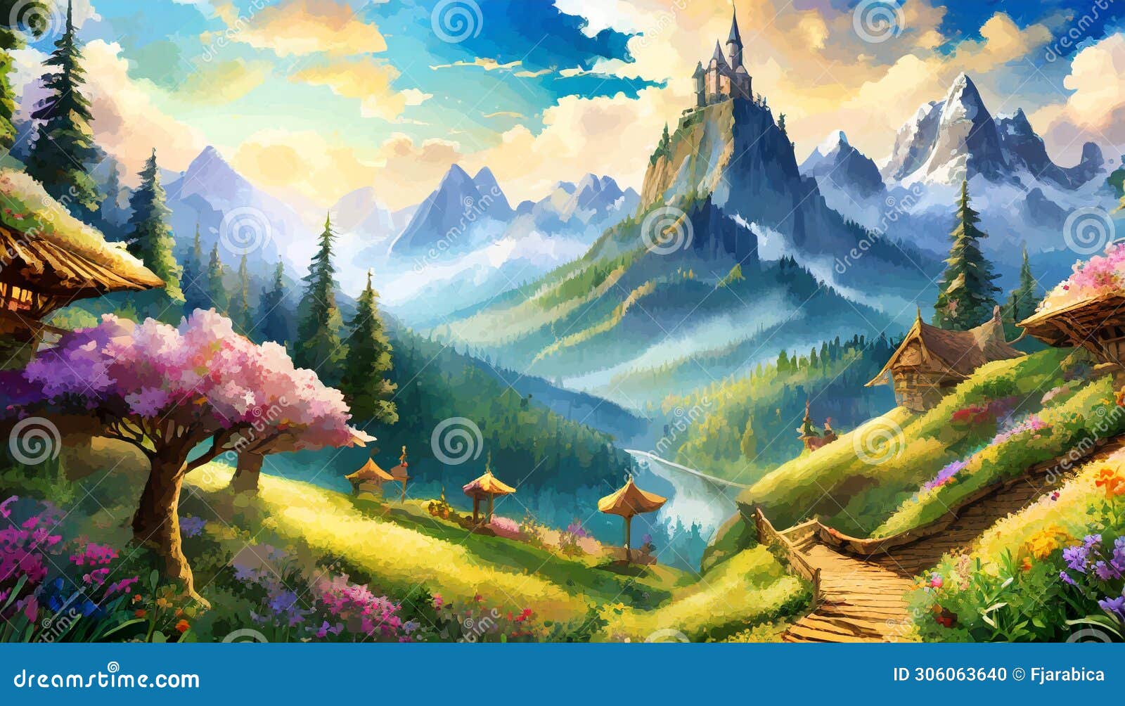 Fairy-tale Illustrated Landscape Stock Illustration - Illustration of ...