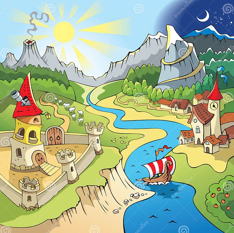 Fairy-tale landscape stock vector. Illustration of mountain - 8375875