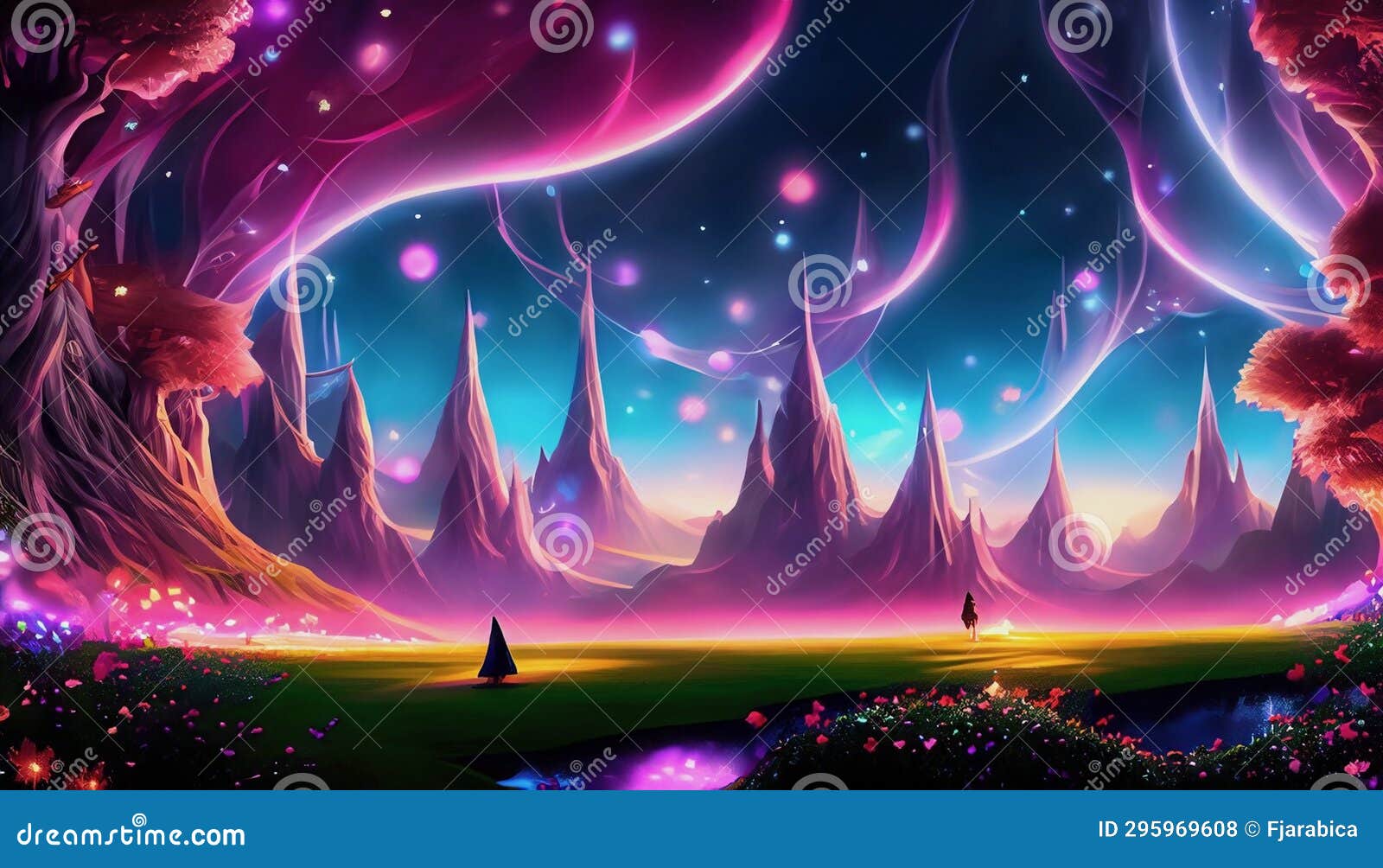 Fairy Tale Landscape with Fairy Creatures Stock Illustration ...