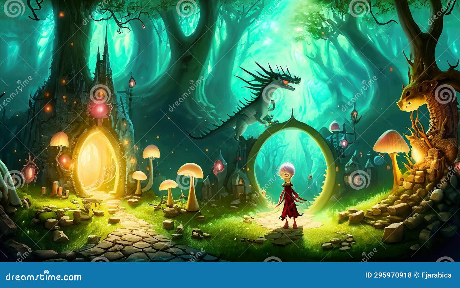Fairy Tale Landscape with Fairy Creatures Stock Illustration ...