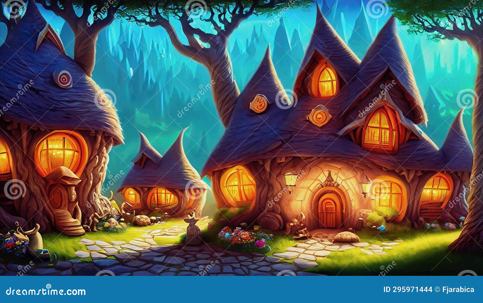 Fairy Tale Landscape with Fairy Creatures Stock Illustration ...
