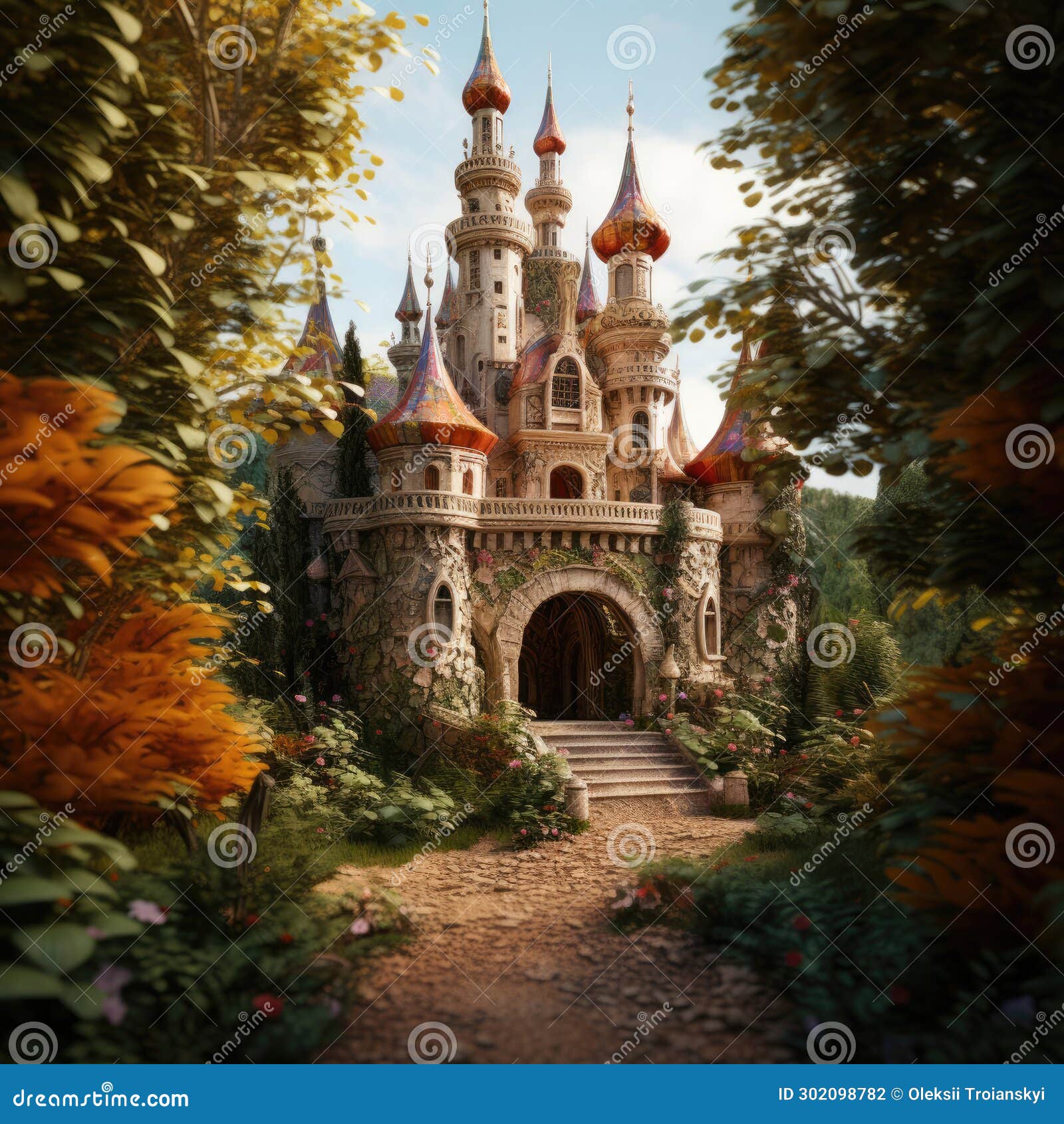 A Fairy-tale Magic Castle in the Middle of a Forest Glade Stock ...