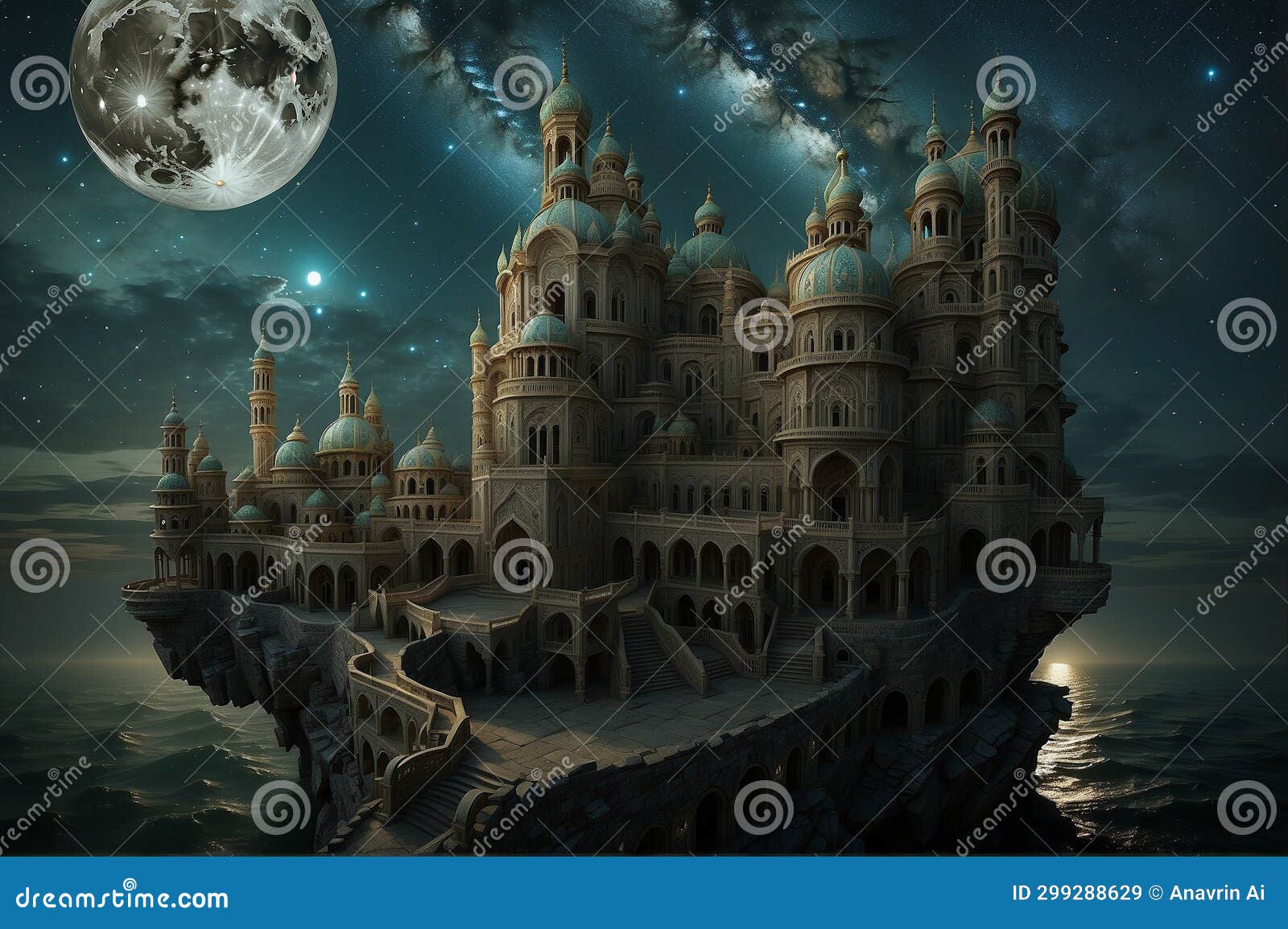 A Fairy Tale Magic Castle in the Middle of the Ocean. AI Stock ...