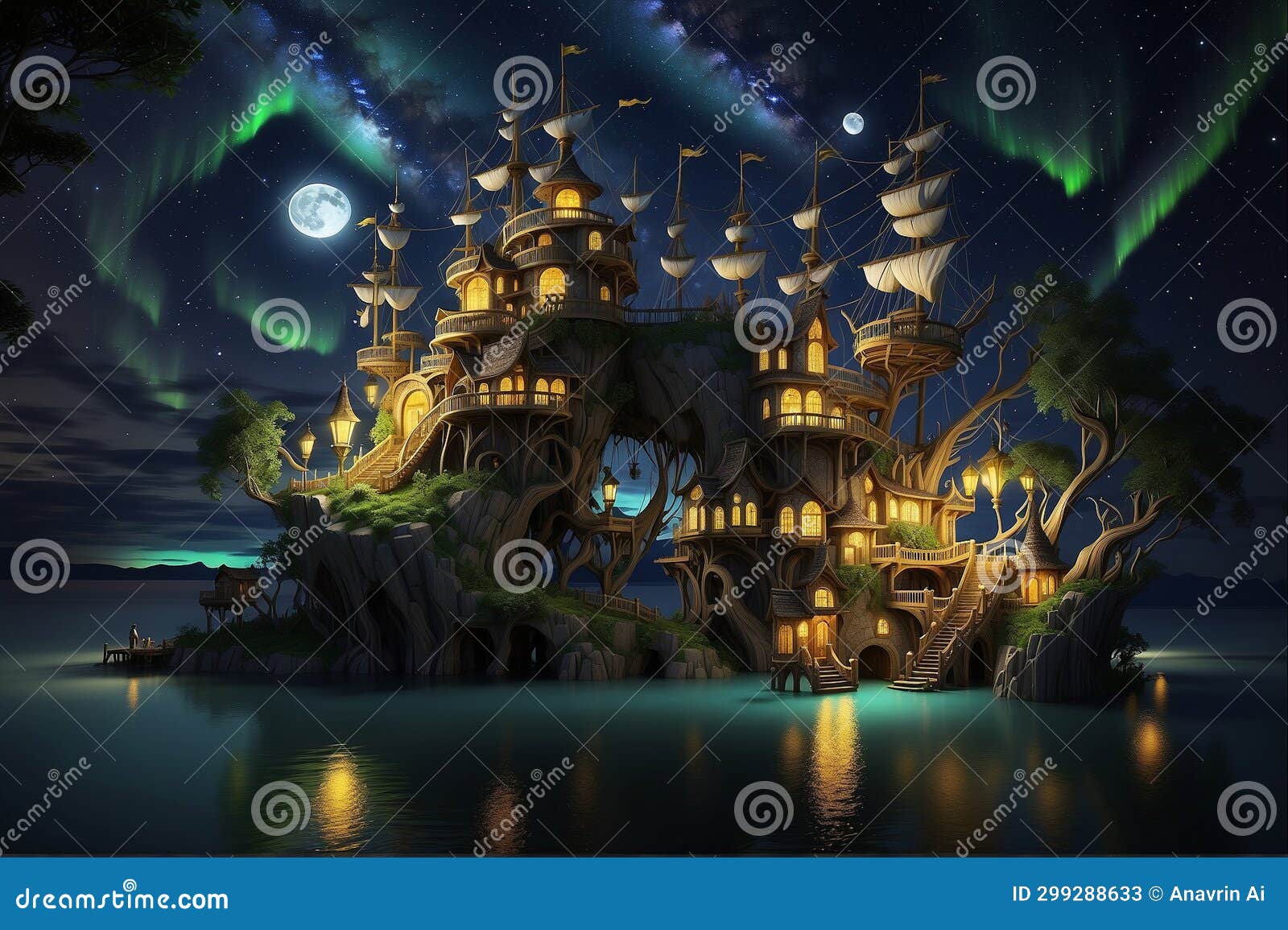 A Fairy Tale Magic Castle in the Middle of the Ocean. AI Stock ...