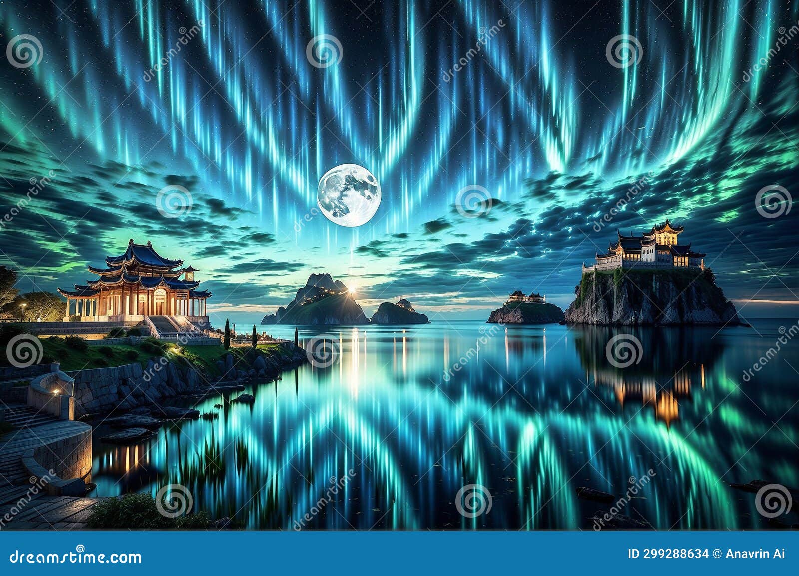 A Fairy Tale Japanese Castle in the Middle of the Ocean. AI Stock ...