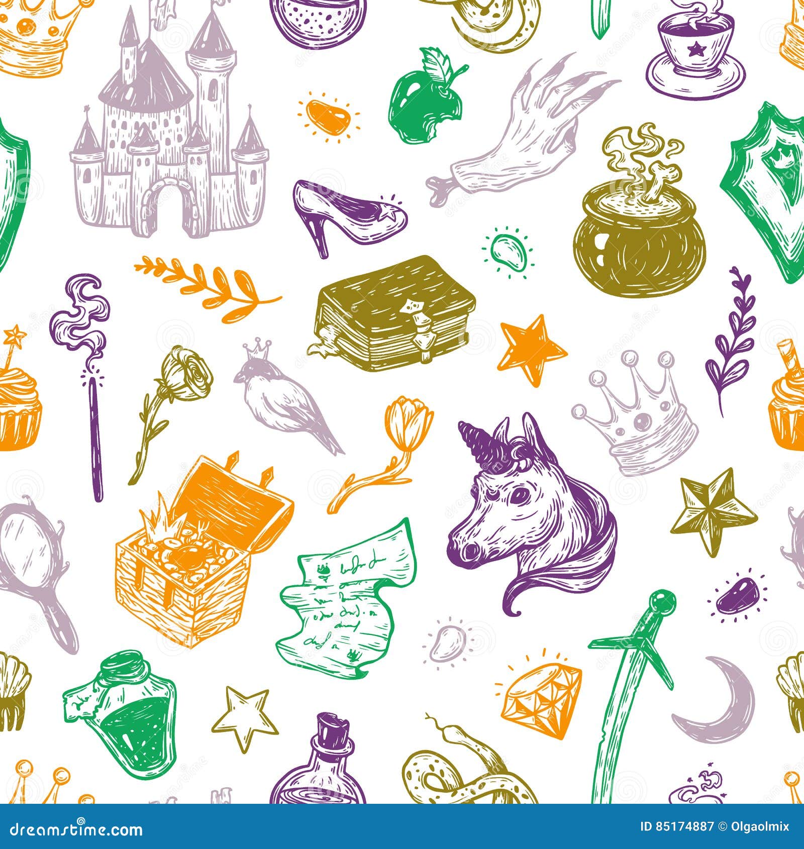 Fairy Tale, Pattern. stock vector. Illustration of medieval - 85174887