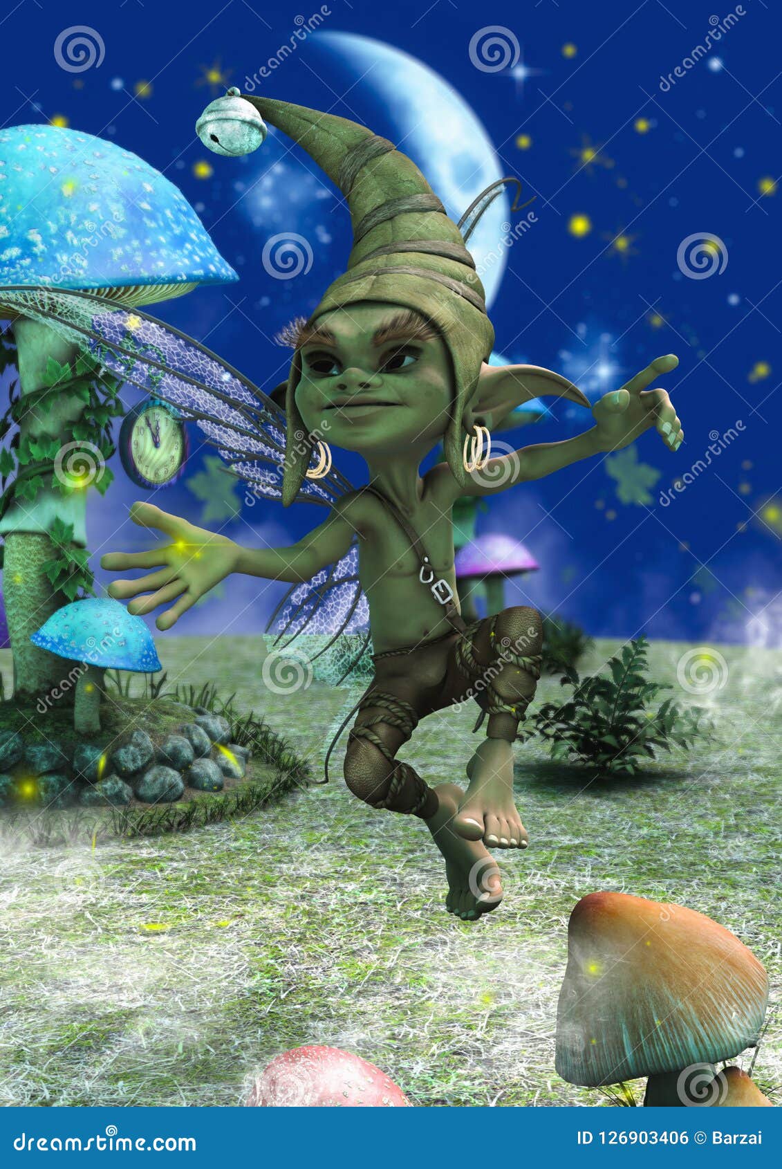 Portrait of a Fairy Tale Pixie Male Jumping. Stock Illustration ...