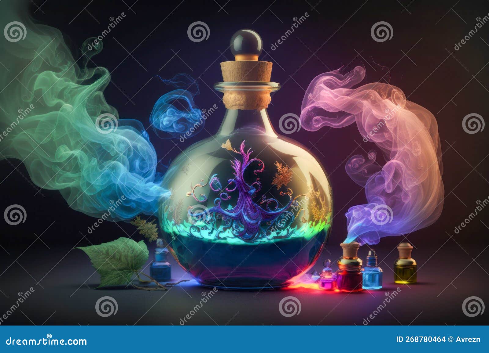 Fairy Tale Poison or Healing Colorful Potion on Table, Generative Ai ...
