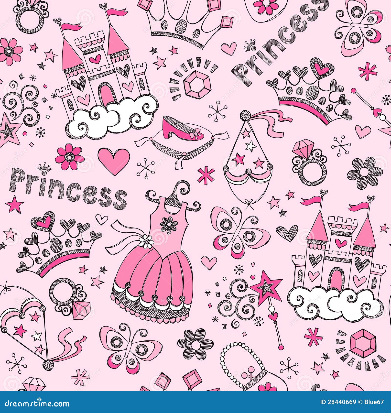 Fairy Tale Princess Seamless Pattern Sketchy Doodl Stock Vector ...