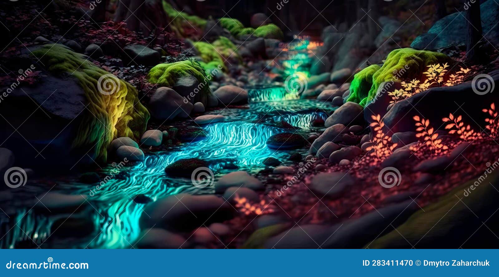 Fairy-tale Stream Flowing through the Forest, in Which Crystal Water ...