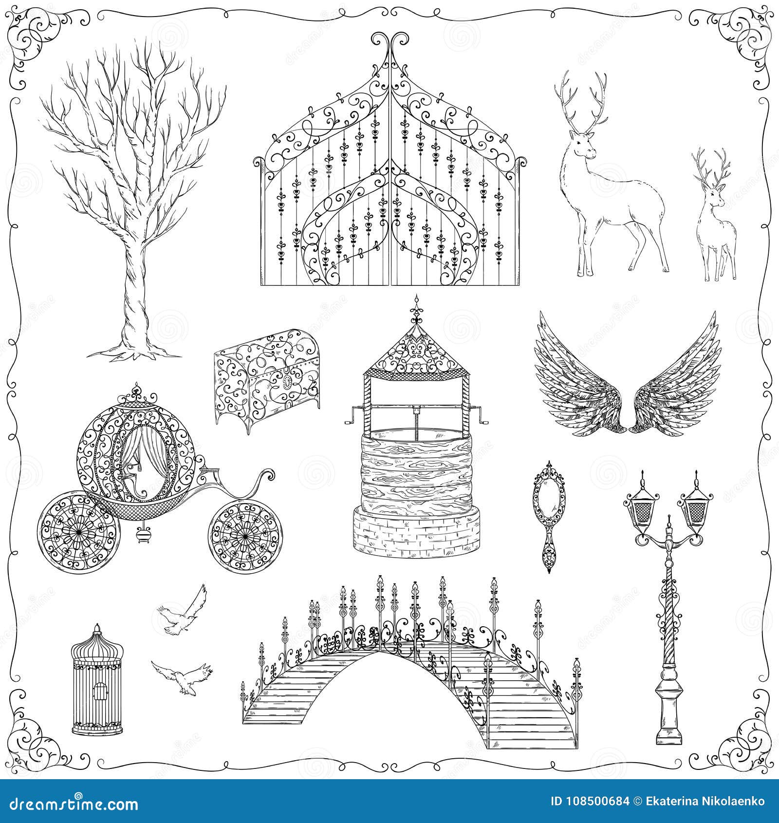 Fairy Tale Theme. Collection of Decorative Design Elements Stock Vector ...