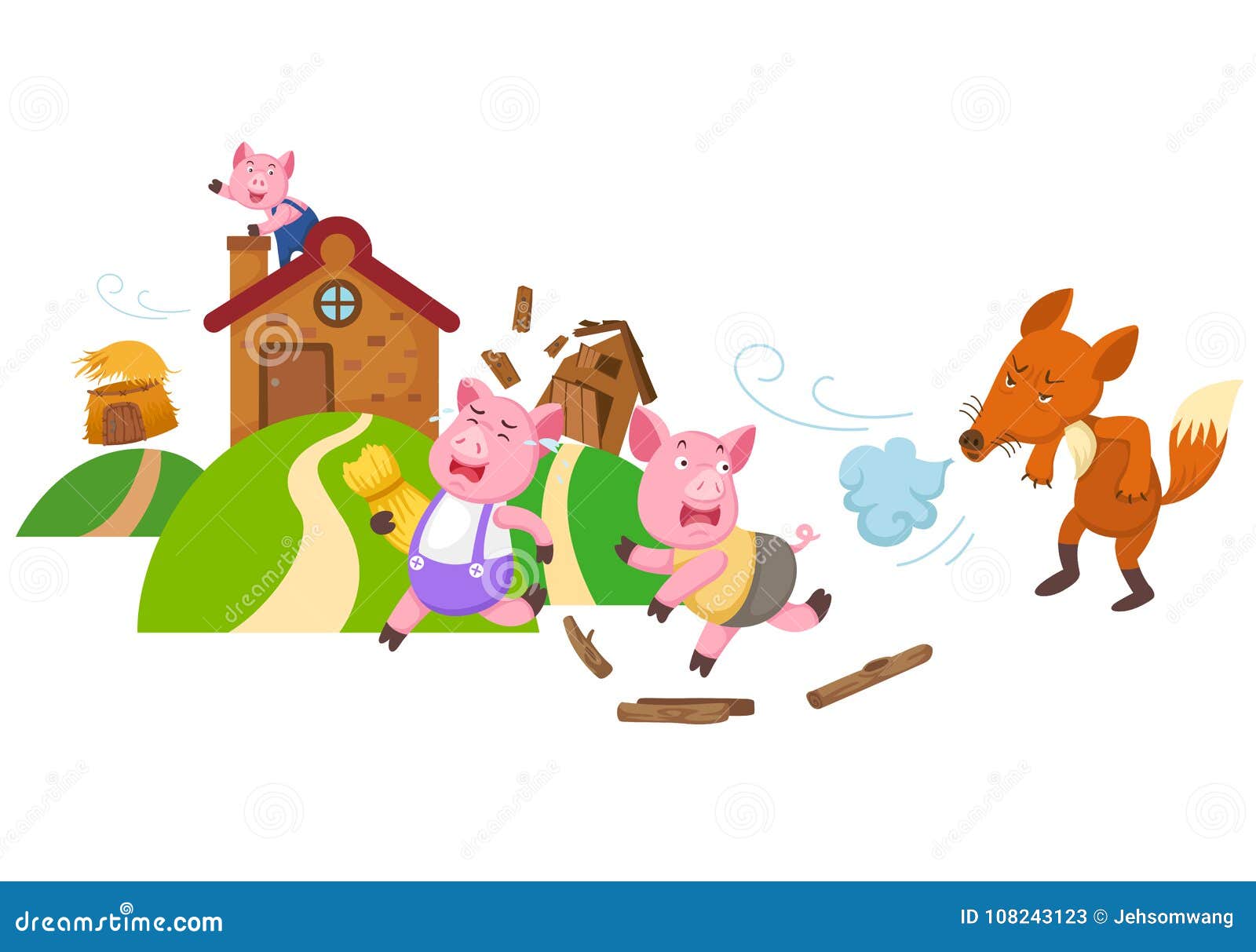 Fairy Tale Three Little Pigs Stock Vector - Illustration of brick, farm ...