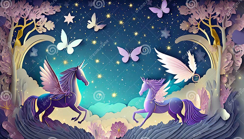 Fairy Tale Unicorn In Paper Style Stock Illustration Illustration Of