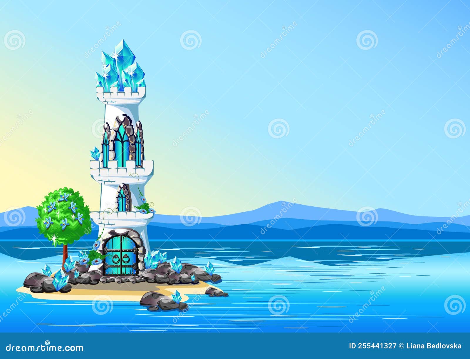 Fairy Tower with Blue Crystals Stock Vector - Illustration of cartoons ...