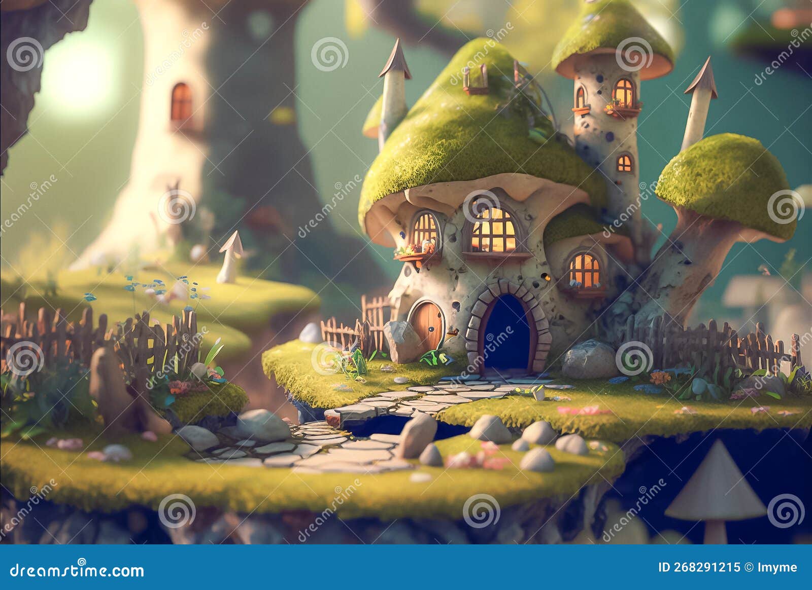 Fairy Village Under Toadstools and Old Tree Roots. Generative AI Stock ...