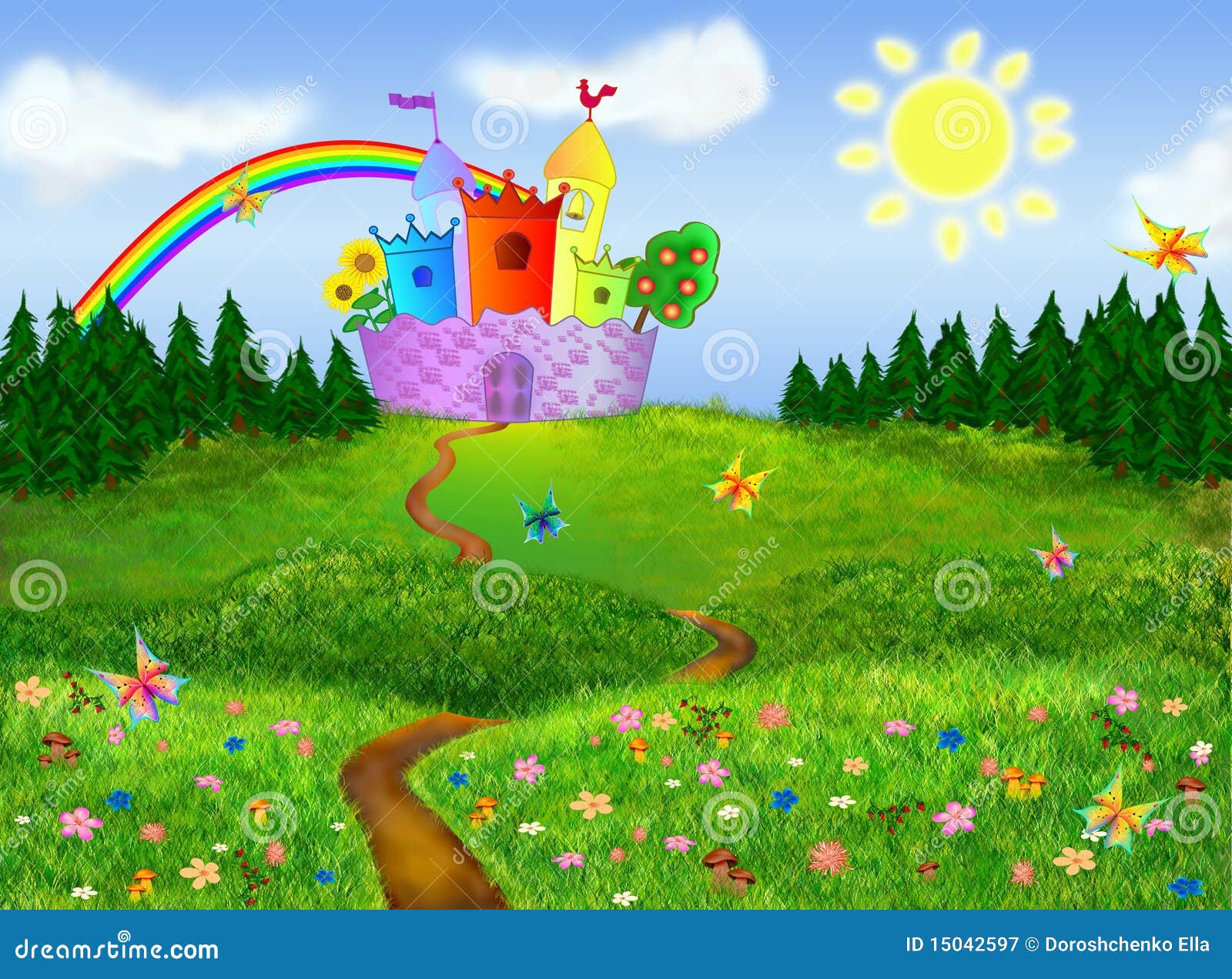 Children S Fairytale Background with Beautiful Landscape. Stock ...