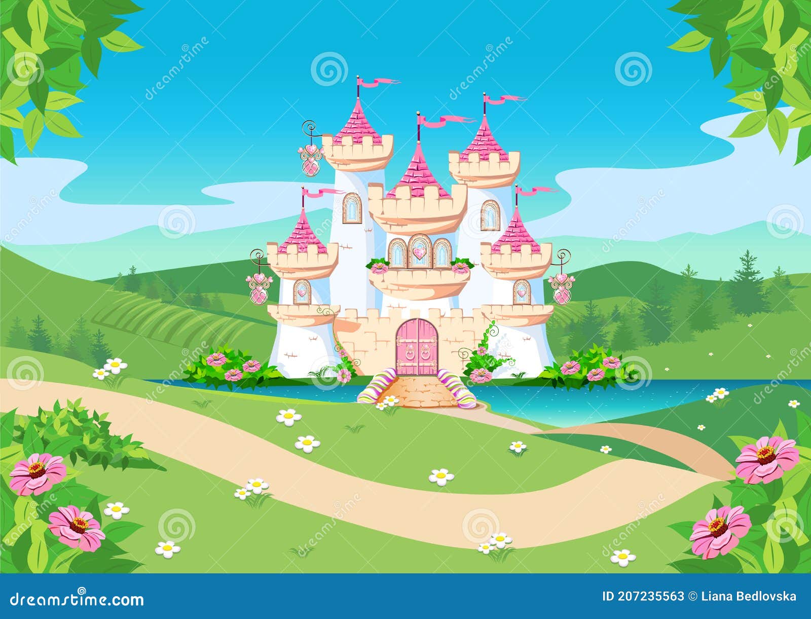 Fairytale Background With Princess Castle Cartoon Vector ...