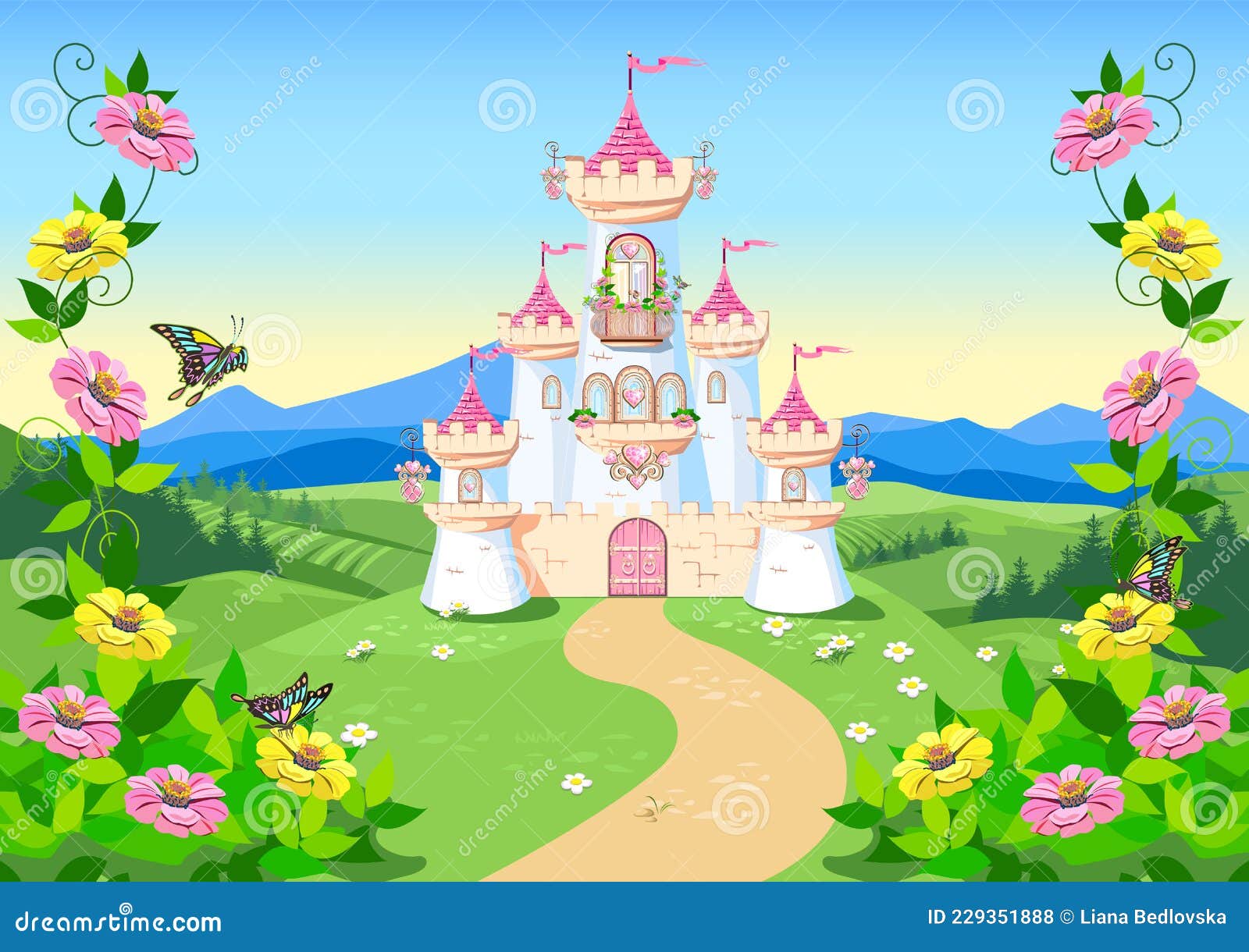 Fairytale Background With Princess Castle Vector Illustration ...