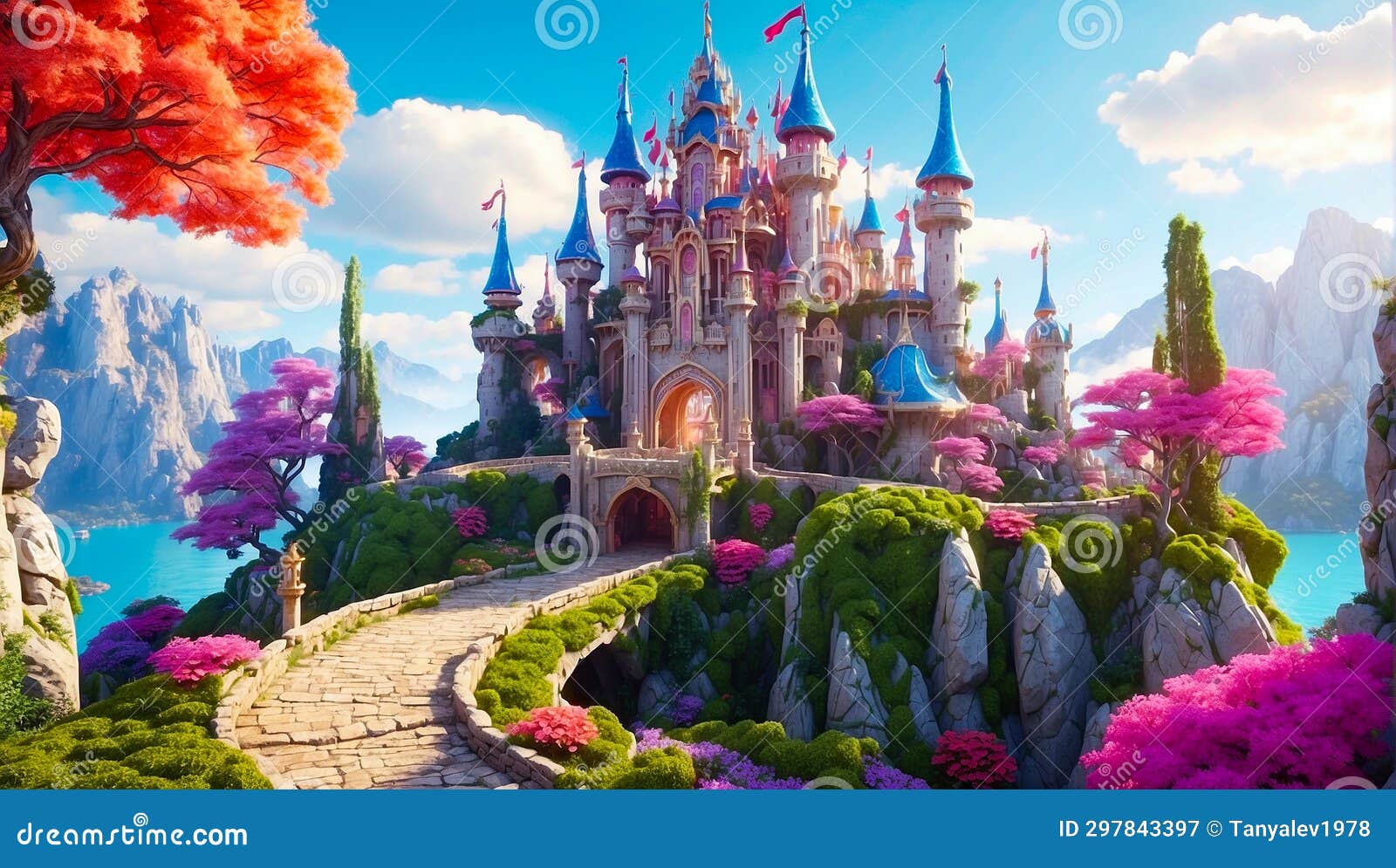 Fairytale Beautiful Fantasy Castle Palace Stock Illustration ...