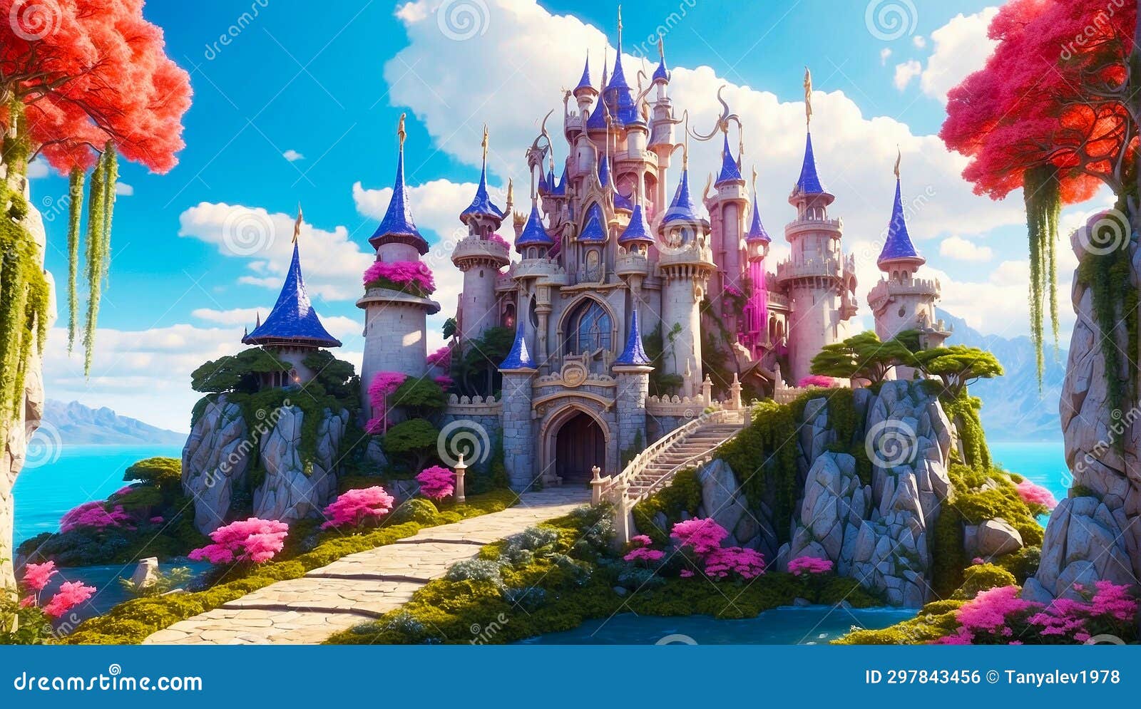 Fairytale Beautiful Fantasy Castle Stock Illustration - Illustration of ...
