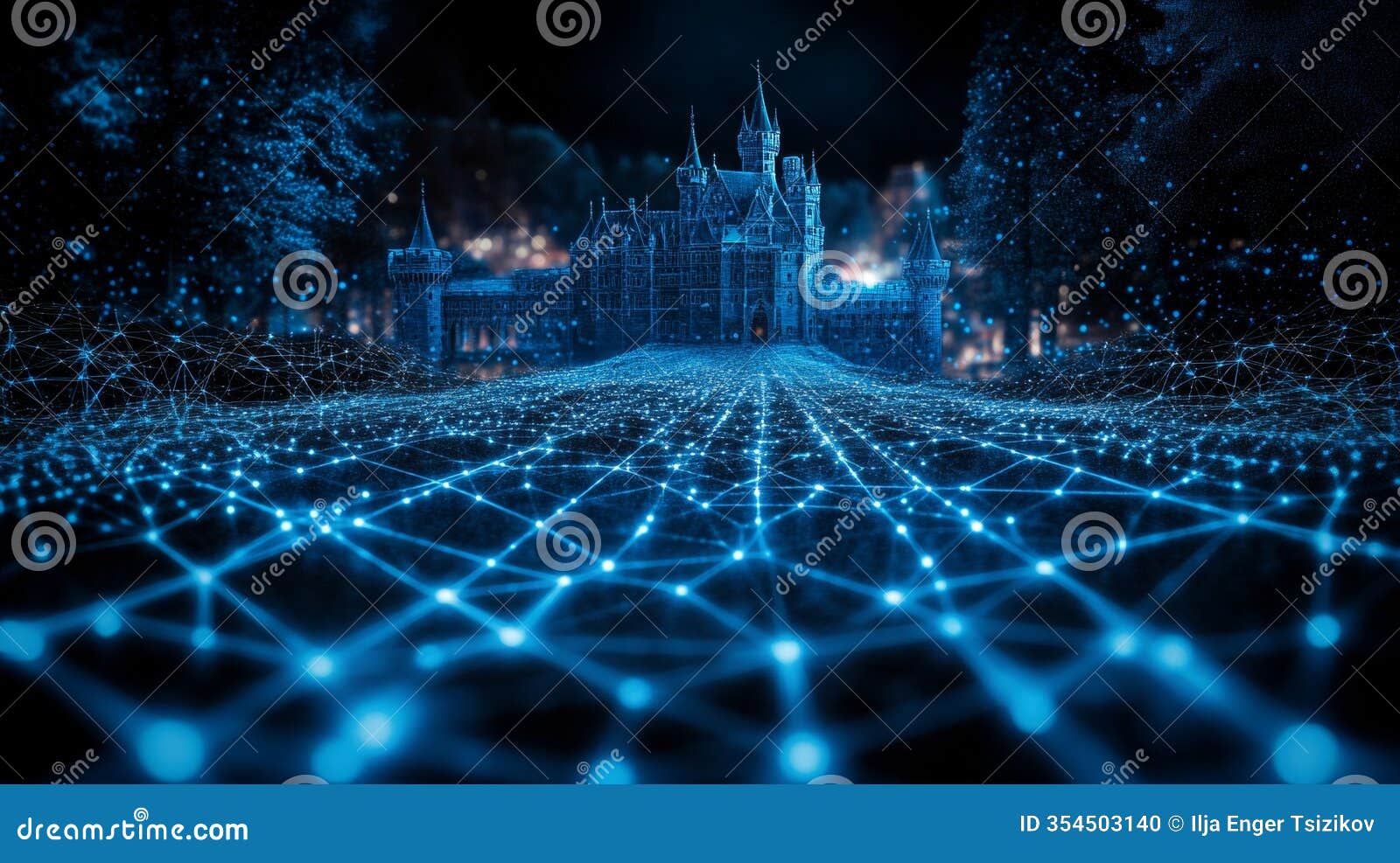 Fairytale Castle Immersed in Glowing Network, Digital Transformation ...